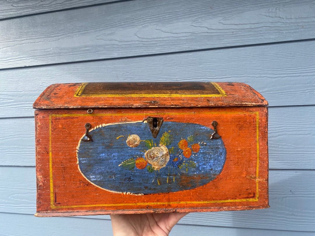 19th Century Painted European Table Top Trunk - Etsy