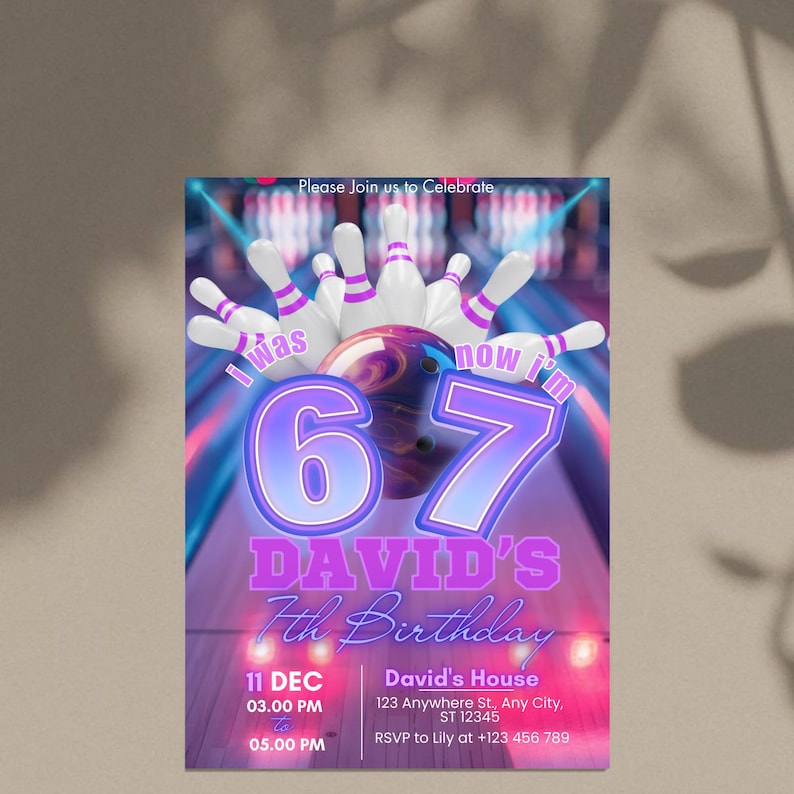 6–7 Bowling Birthday Invitation | Six Seven Meme Party Invite for Boys ...