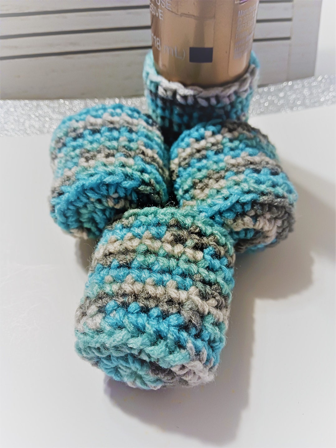 Crochet Chair Socks, Turquoise and Gray, Furniture Leg Protectors (set ...