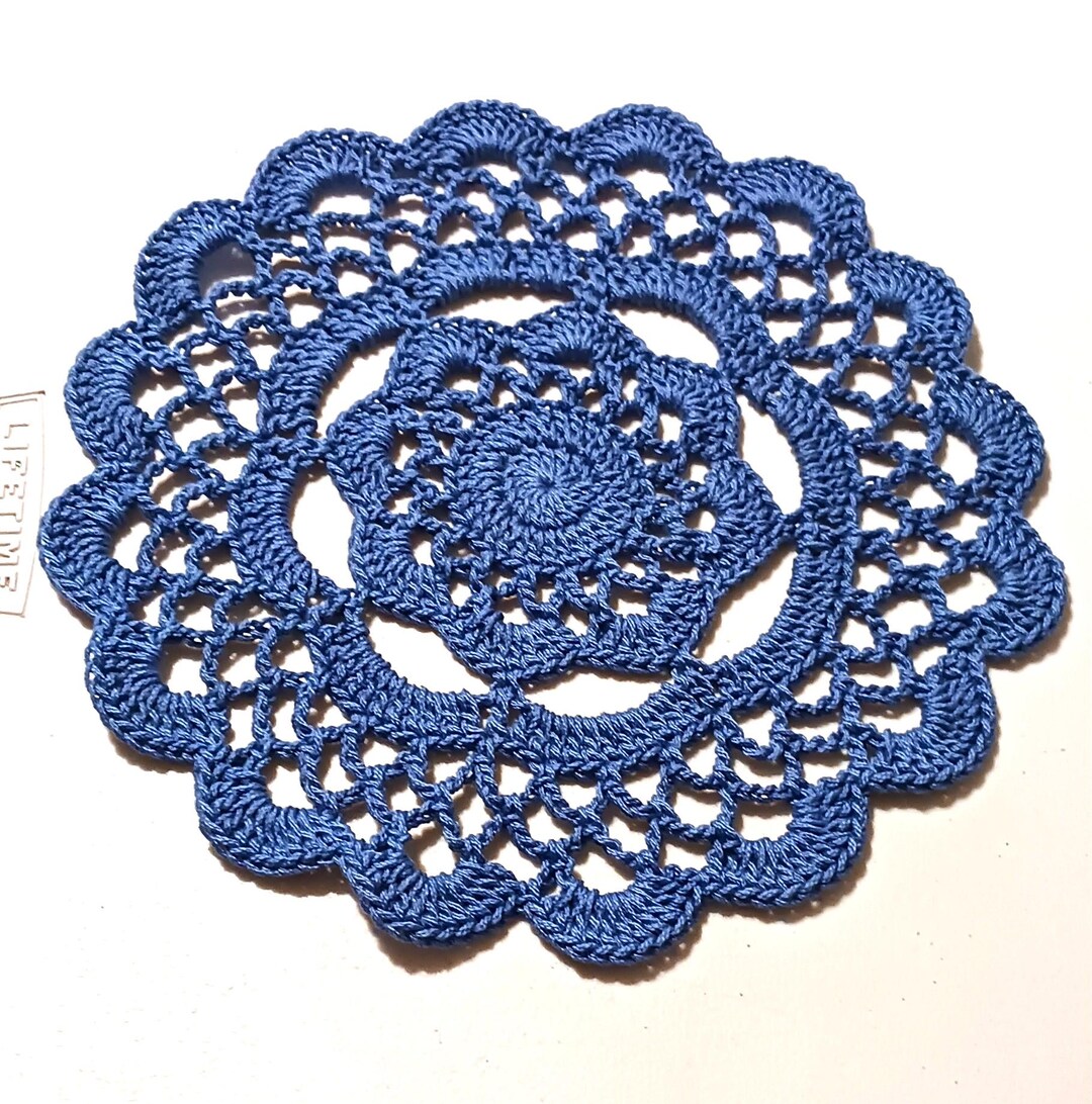 Rustic Doily, Large Cotton Doily, Blue Doily, Table Protector, Coaster ...