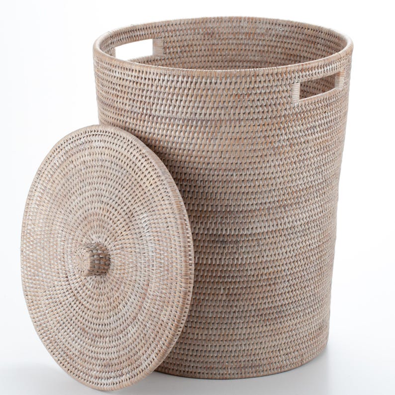 Handwoven Rattan Laundry Hamper With Lid | Large 50L Boho Basket ...