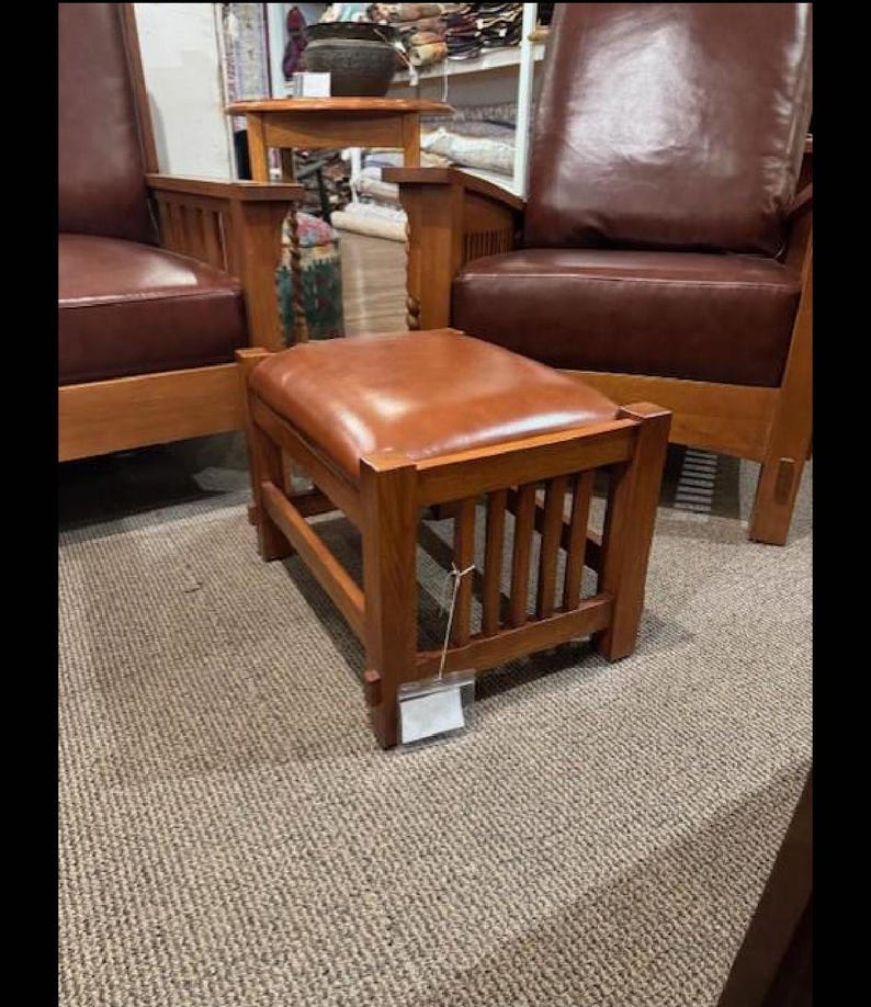Mission Solid Oak and Leather Foot Stool / Ottoman With Spindles - Etsy