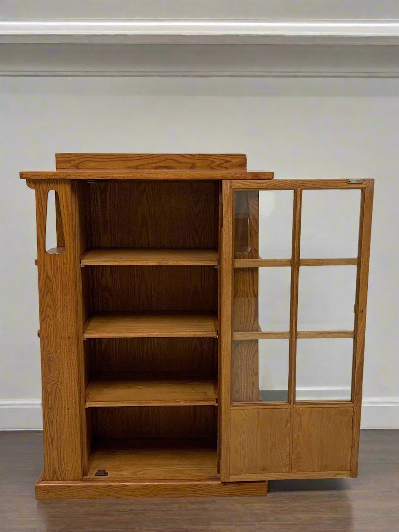 Mission 1-door Solid Oak Bookcase With Side Shelves and Cut Outs - Etsy