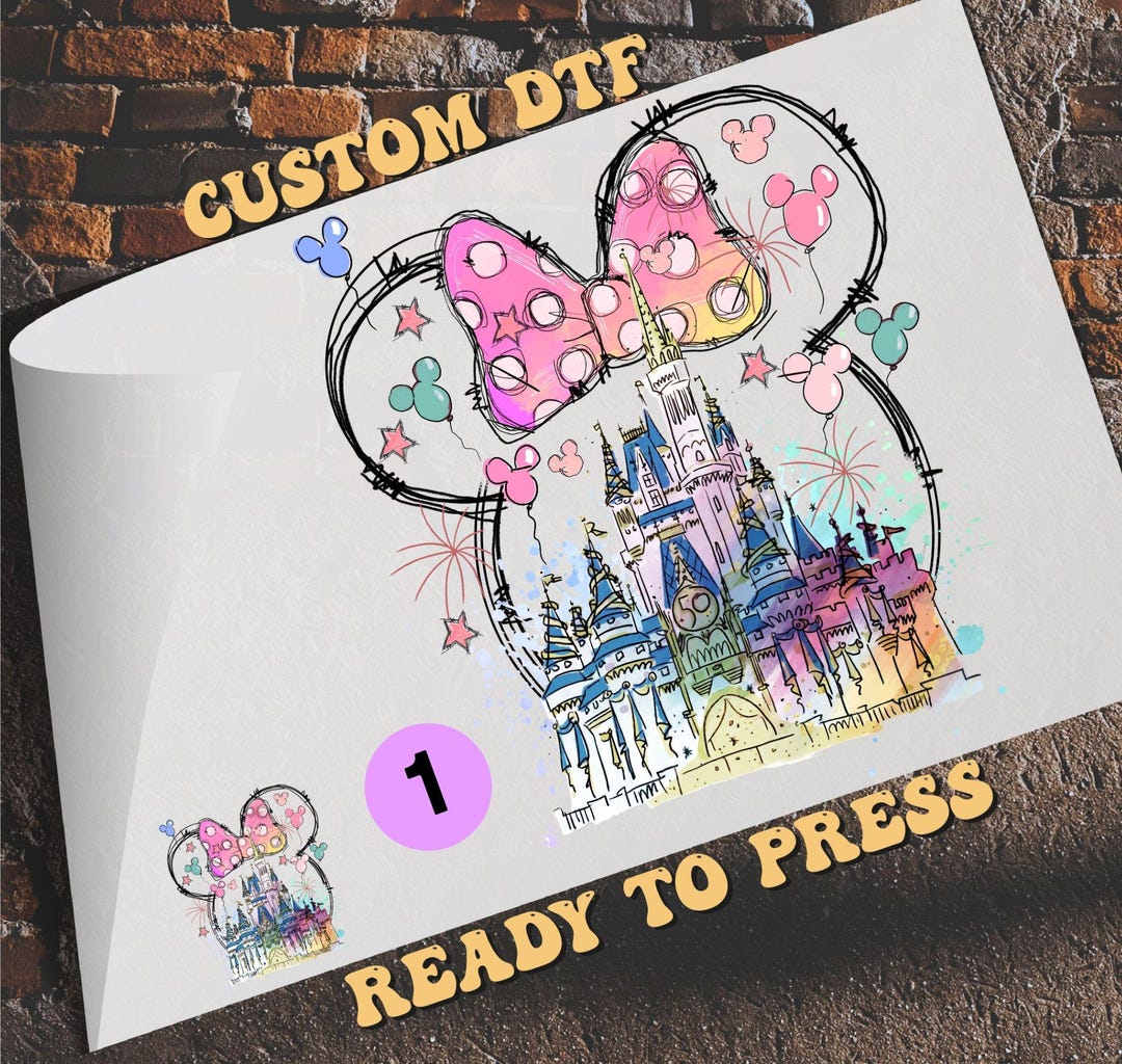 Disneyland Magical Castle Dtf Transfer, Minnie and Mickey, Head Ready ...