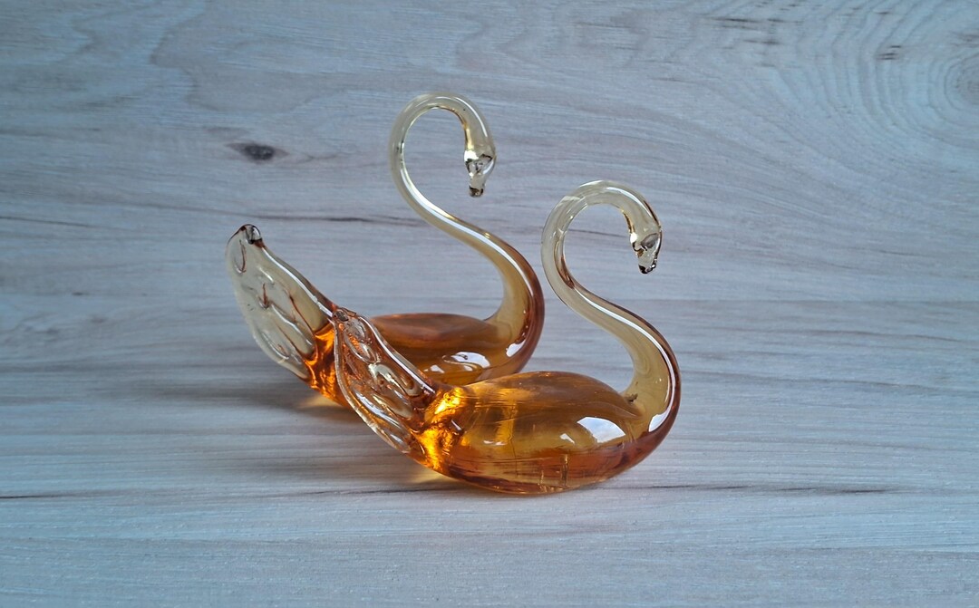 Vintage Handblown Amber Glass Swans: Mid-century Pair - Etsy