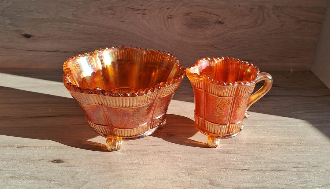 Carnival Glass Bowl and Jug, Pitcher, Vintage Marigold Carnival Glass ...