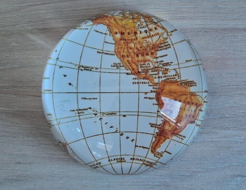 Vintage Map Glass Paperweight, USA, Americas, South America, Pacific ...