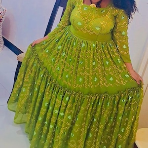 Green Embroidered Traditional Dress - Etsy