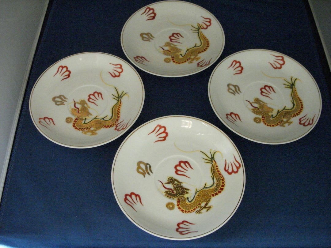 Vintage Japanese Moriage Dragonware China - 4 Luncheon Plates & 4 ...