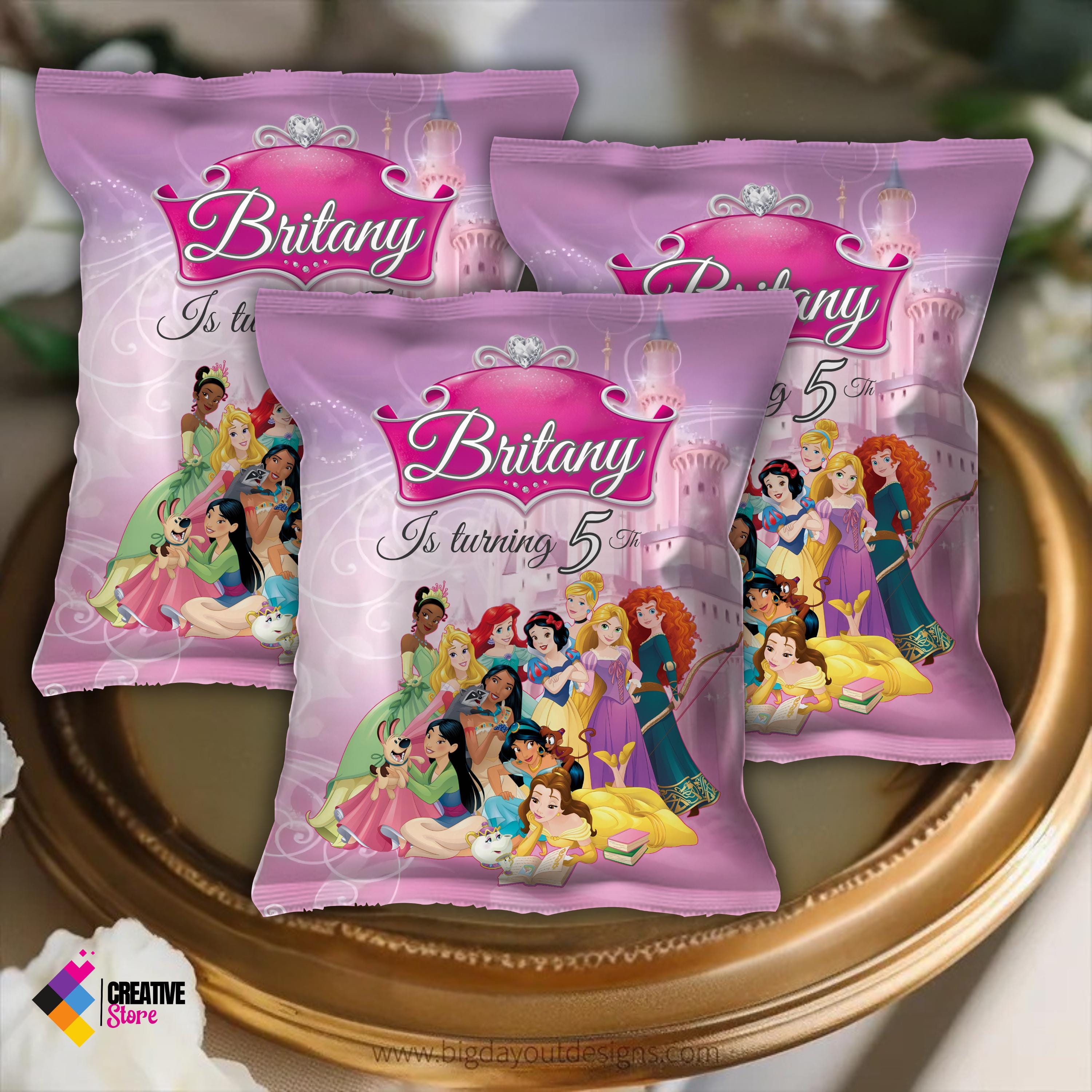 Editable Disney Princess Chip Bags for Party Favors, Disney Princesses ...