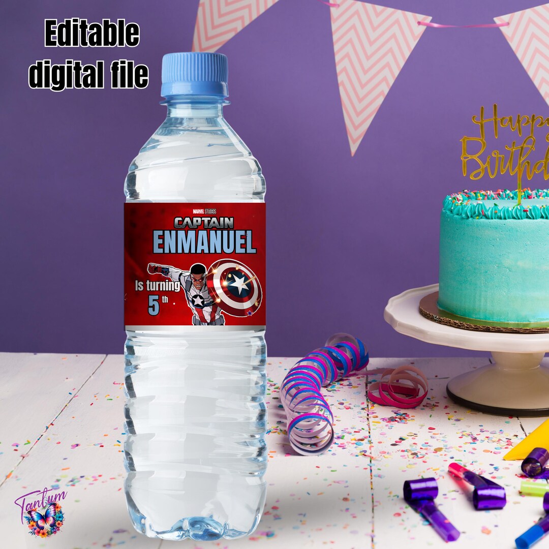 Captain America New Brave World Water Bottle Label, Editable Water ...