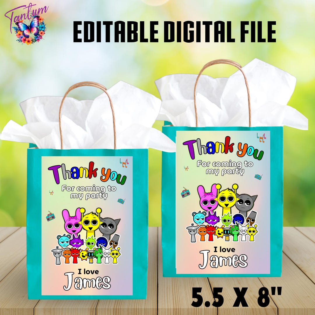 Editable Sprunki Gift Bag Tags, Treat Bags, Sprunki Snack Bags, Theme ...
