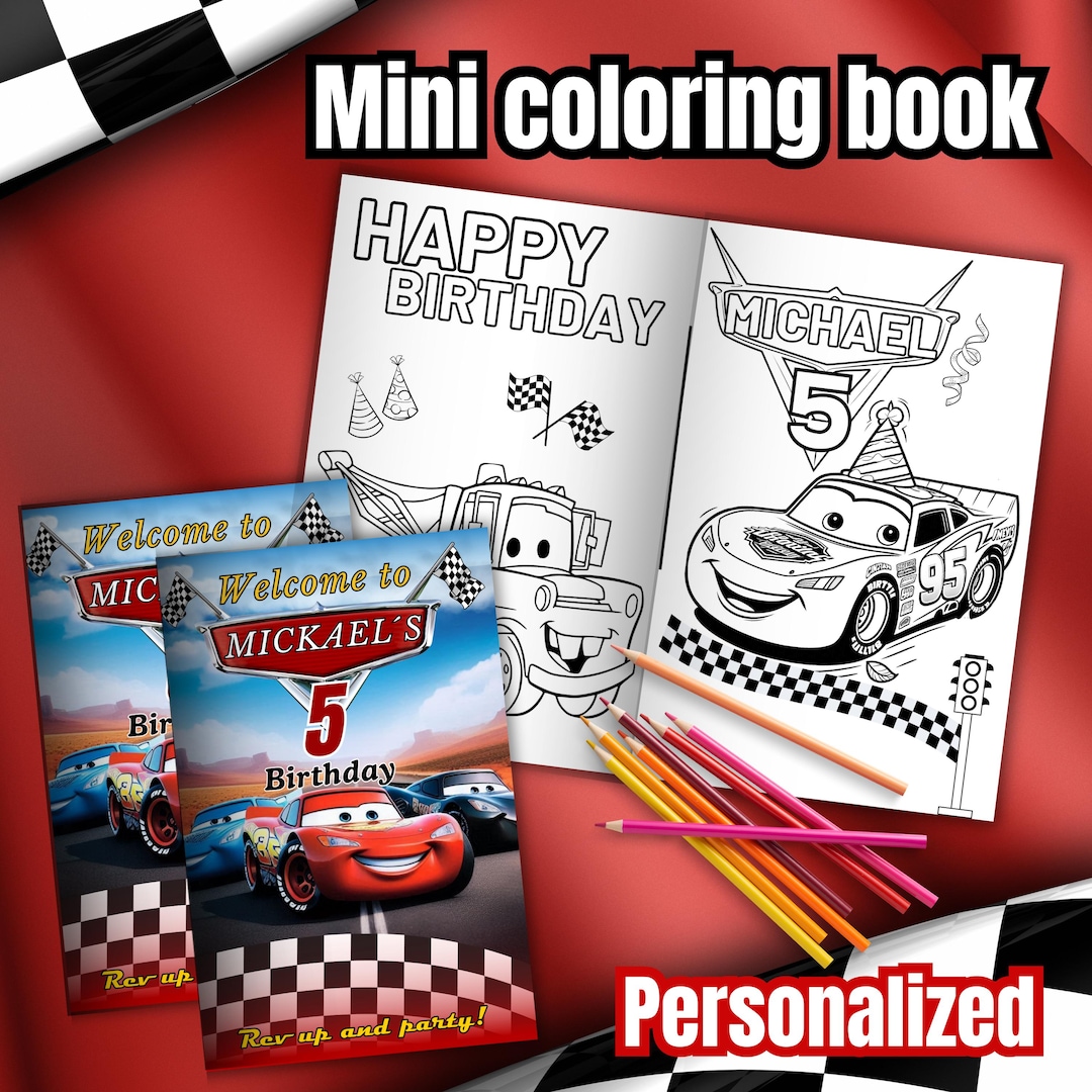 Editable Cars Mini Coloring Book, Cars Coloring Book, Cars Party Favors ...