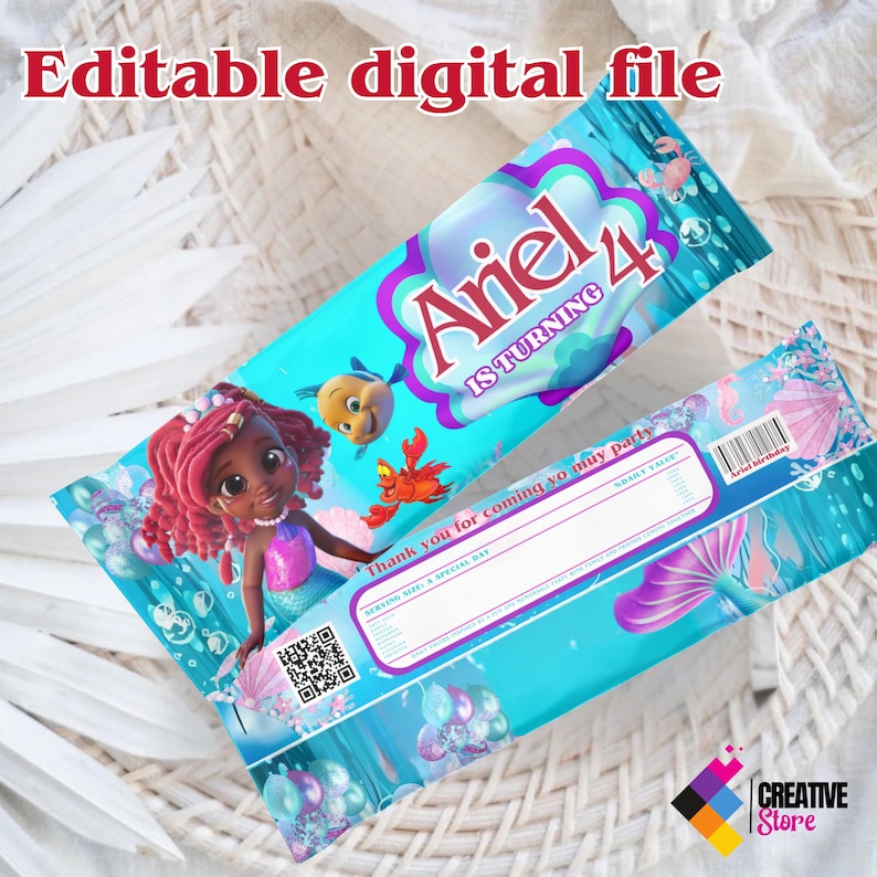 Editable Mermaid Ariel Party Pack, Ariel Potato Chip Bag, Ariel Bottle ...