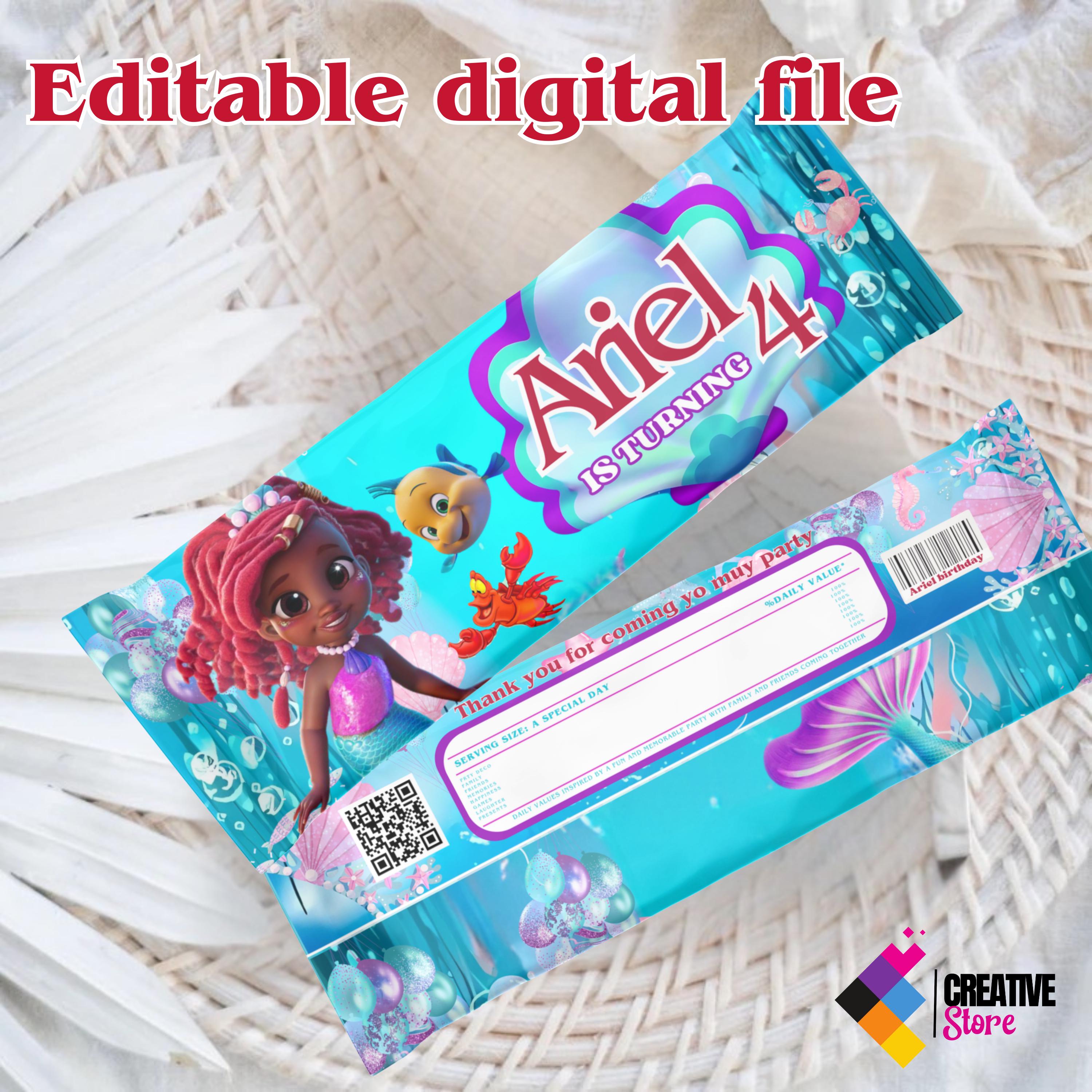 Editable Mermaid Ariel Party Pack, Ariel Potato Chip Bag, Ariel Bottle ...