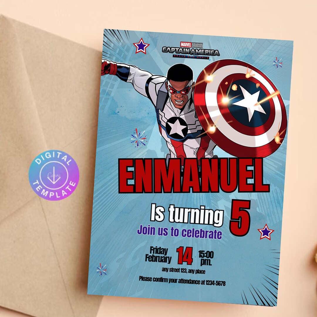 Captain America Birthday Party Invite, Captain America Digital ...
