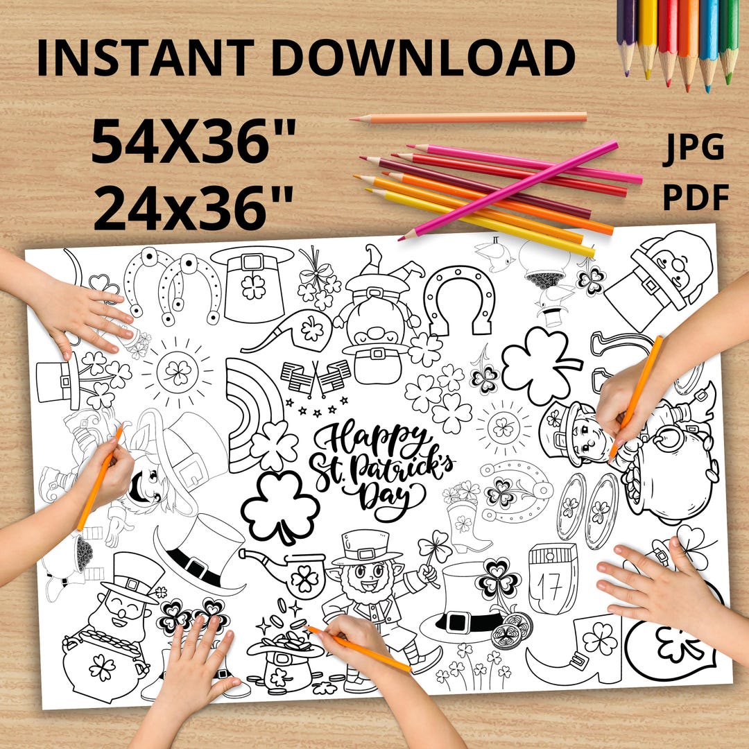 GIANT St Patricks Day Coloring Poster or Table Cover, Png Holiday ...
