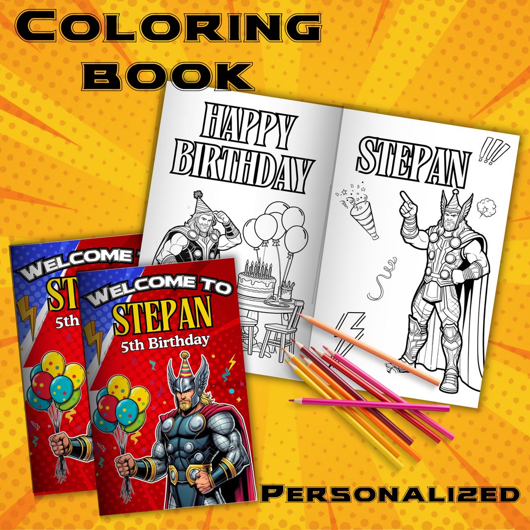 Editable Thor Mini Coloing Book, Thor Coloring Book, Thor Party Favors ...