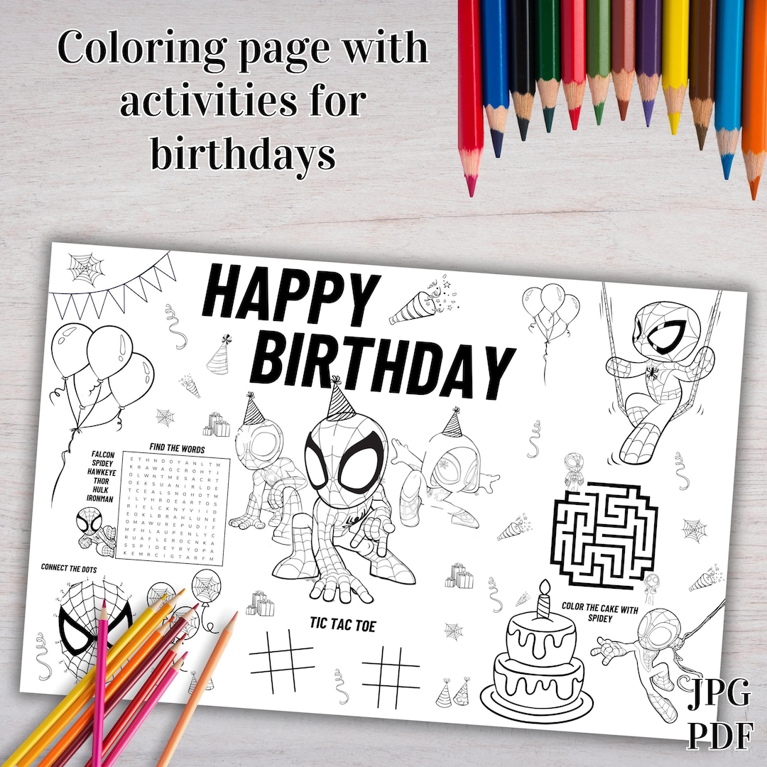 Spidey Coloring Page, Spidey Birthday Placemat, Activity Set,spidey ...