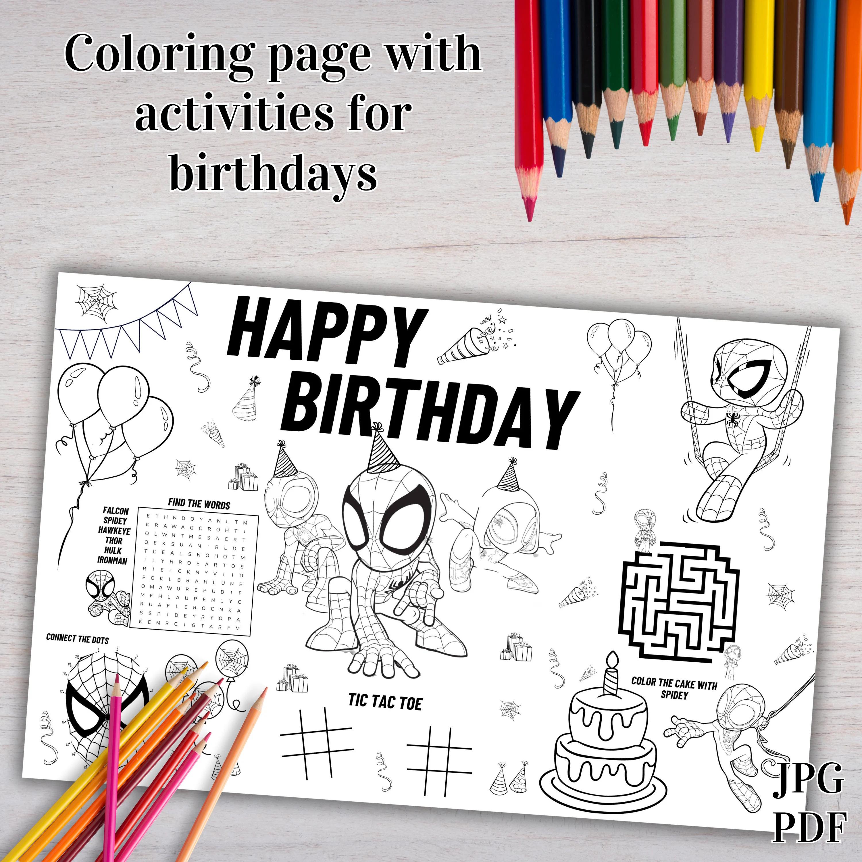Spidey Coloring Page, Spidey Birthday Placemat, Activity Set,spidey ...
