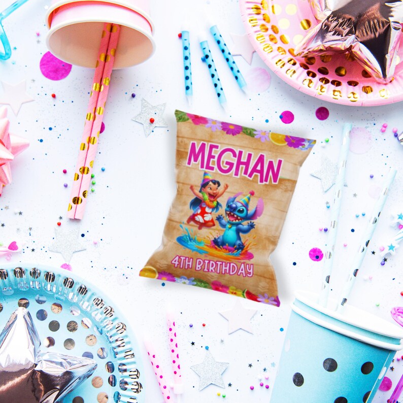 Editable Lilo and Stitch Chip Bags for Party Favors, Party Bags, Lilo ...