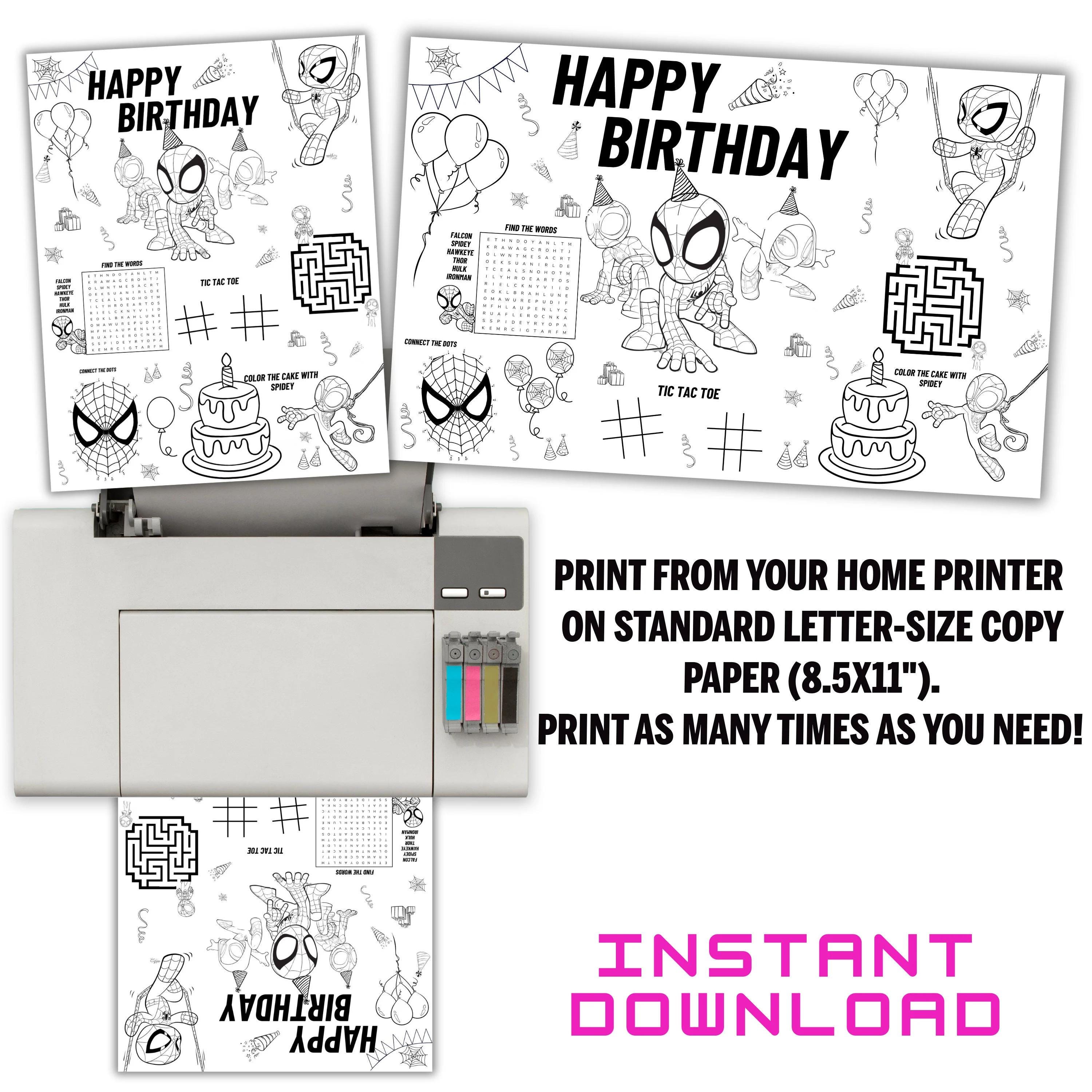 Spidey Coloring Page, Spidey Birthday Placemat, Activity Set,spidey ...