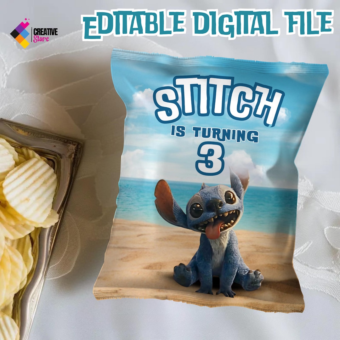 Editable Stitch Chip Bags for Party Favors, Stitch Party Bags, Stitch ...