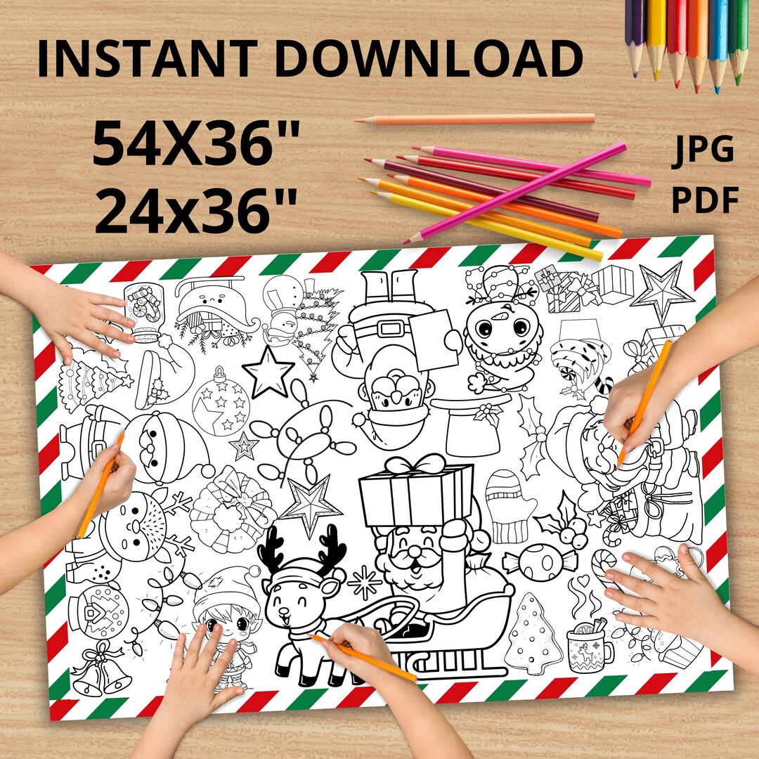 GIANT Christmas Coloring Poster or Table Cover, Jpg & Pdf Holiday ...