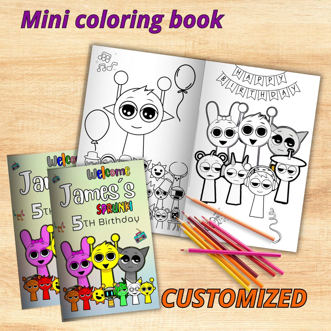 Editable sprunki mini coloing book, Sprunki Custom Coloring book, party ...