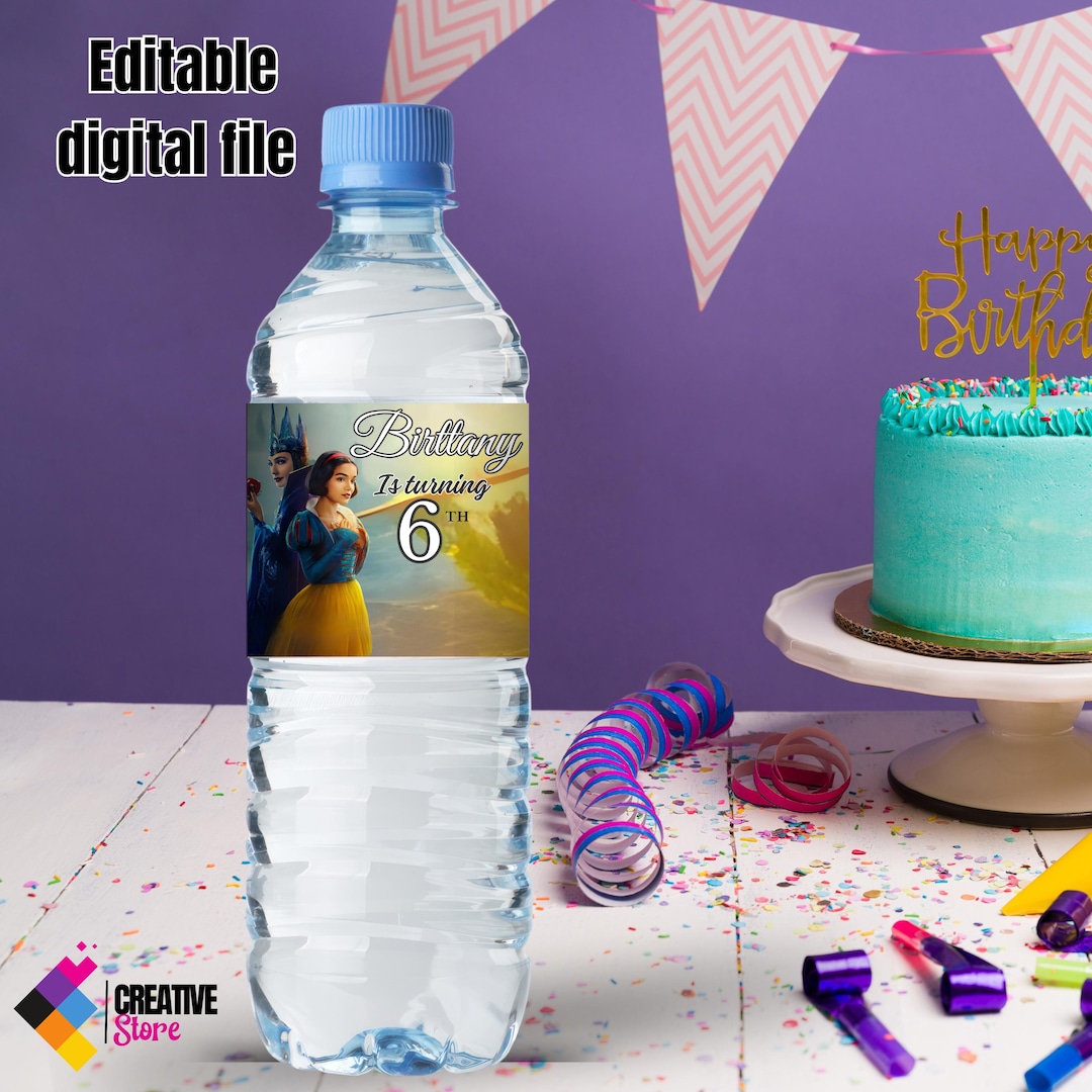 Snowwhite Water Bottle Label, Snow White Editable Water Label ...