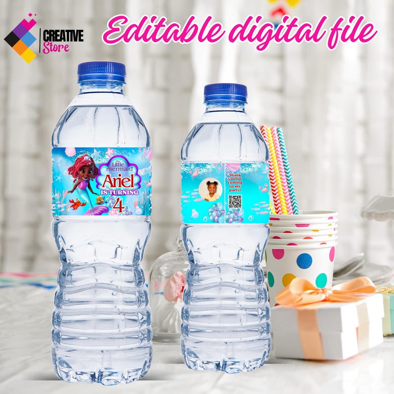 Editable Mermaid Ariel Party Pack, Ariel Potato Chip Bag, Ariel Bottle ...