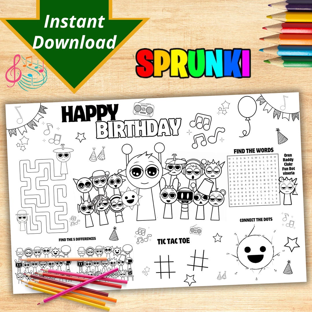 Sprunki Coloring Page, Sprunky Birthday Placemat, Activity Set, Sprunki ...