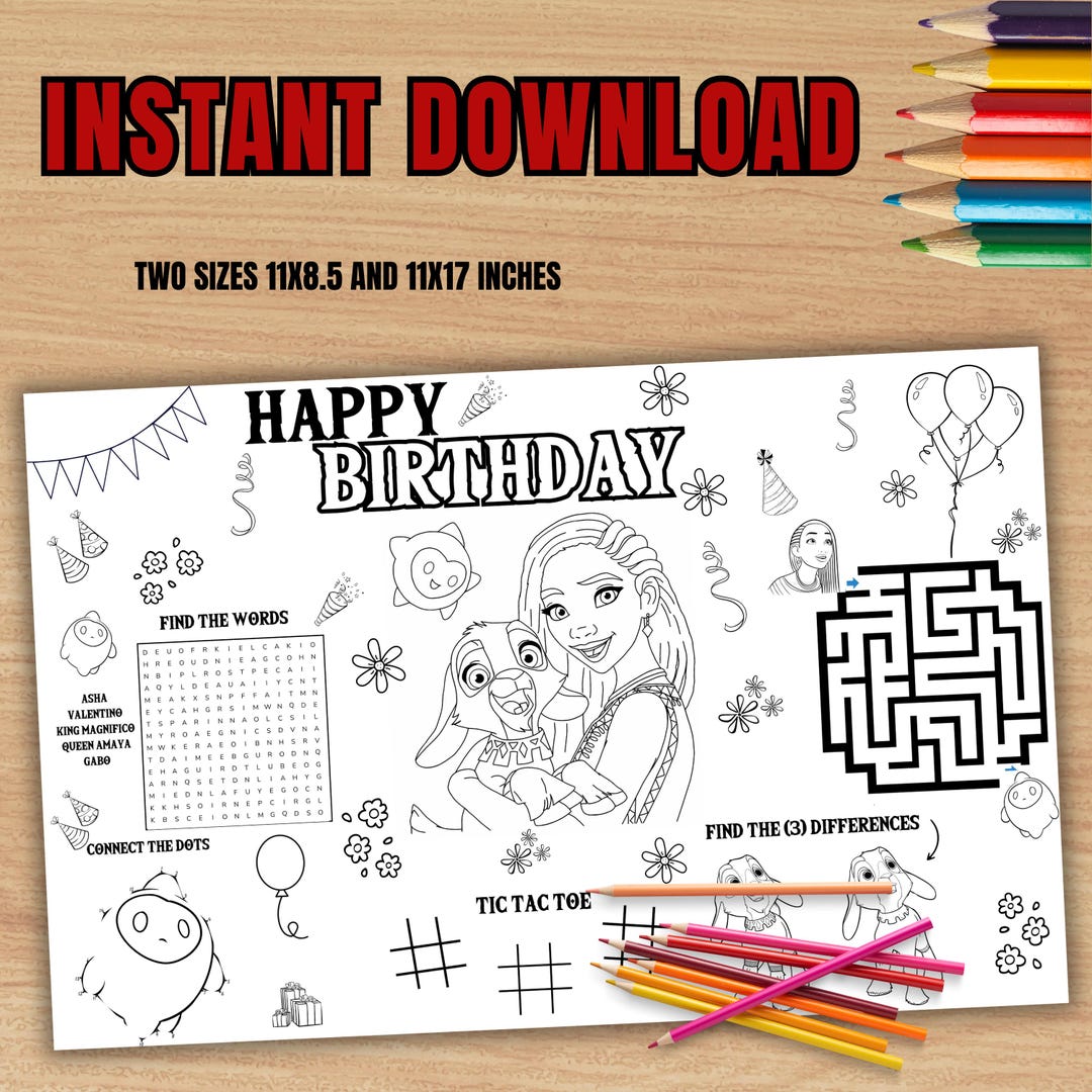 Wish Coloring Page, Asha Birthday Placemat, Activity Set, the Power of ...