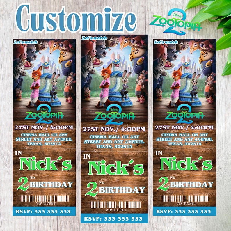 Zootopia 2 Ticket Invitation,zootopia Birthday Invite,zootopia 2 ...