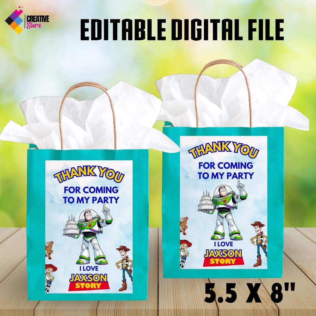 Editable Buzz Lightyear Gift Bag Tags, Toystory Treat Bags, Buzz ...