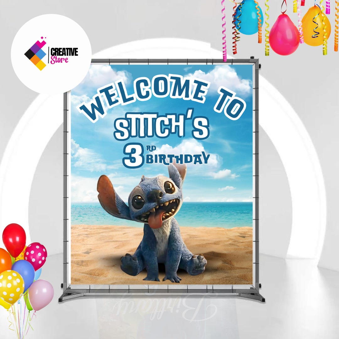Stitch Background Design, Personalized Banner, Stitch Birthday Party ...