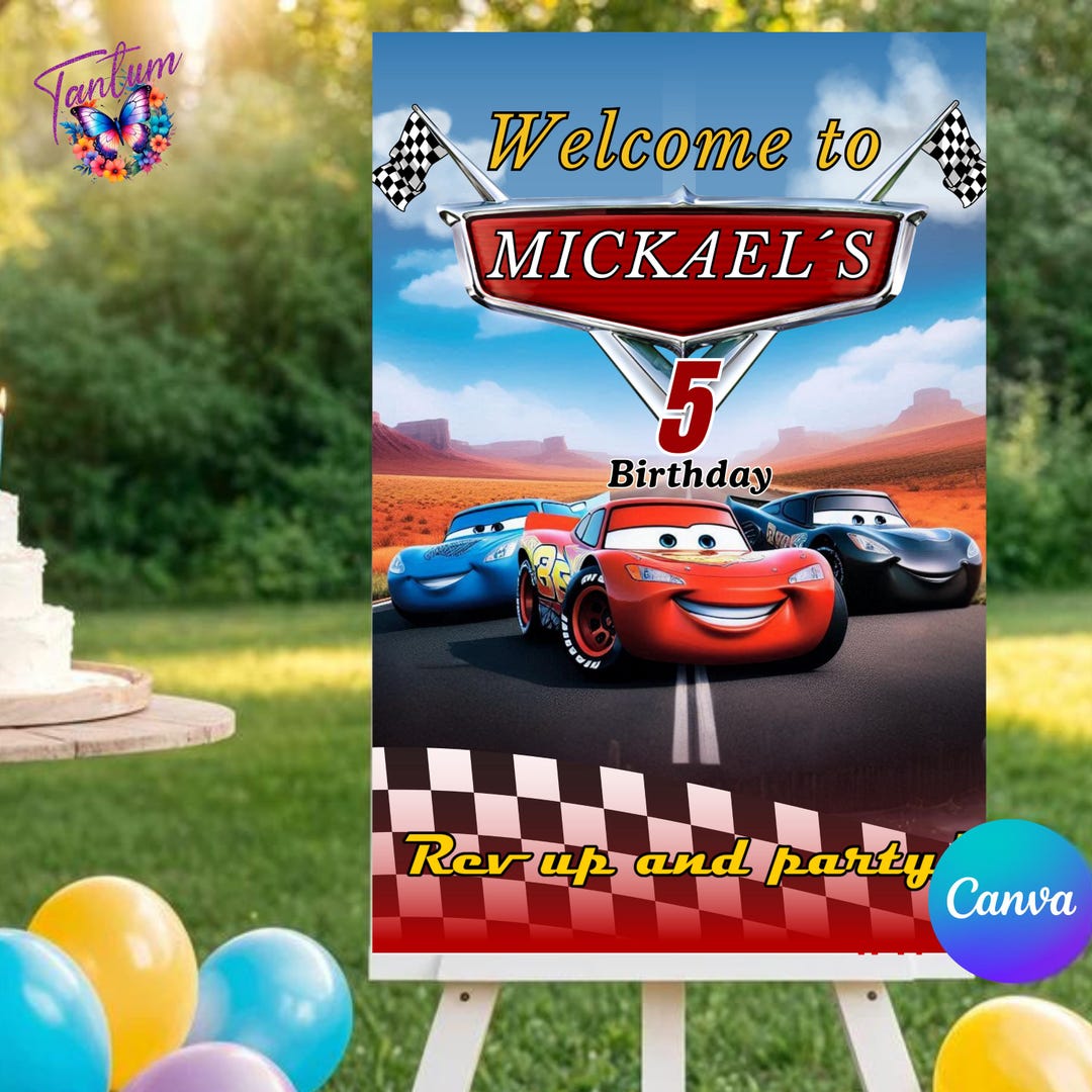 CARS Welcome Sign, Cars Welcome Poster, Cars Birthday Sign, Editable ...