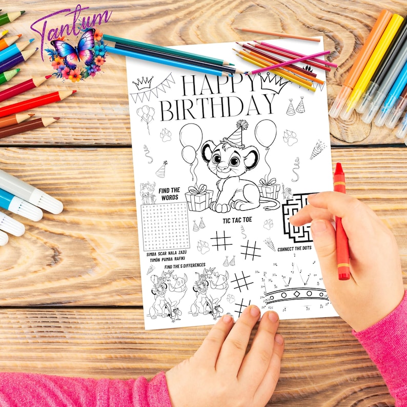 The Lion King Coloring Page, the Lion King Birthday Placemat, Activity ...