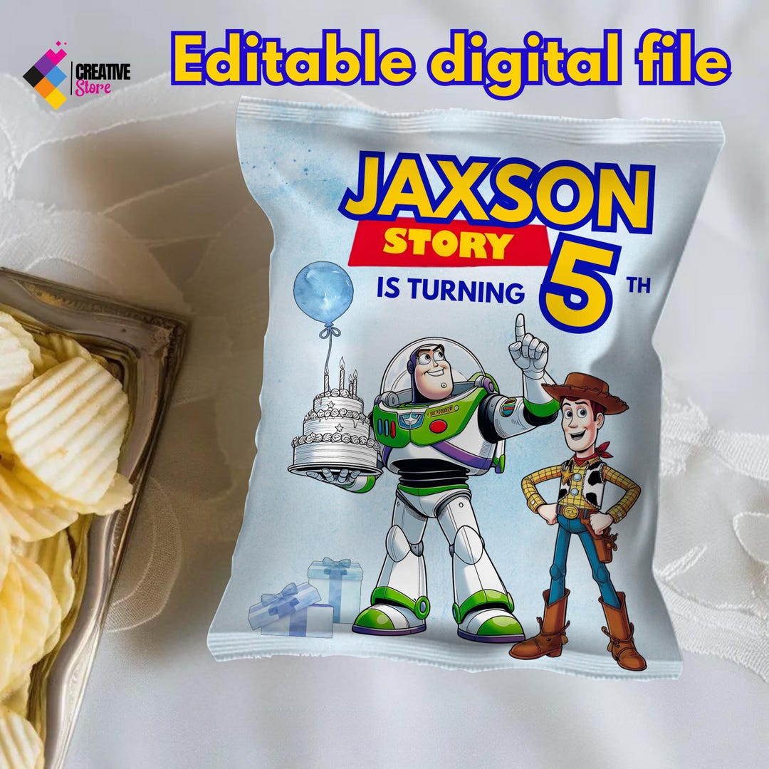 Editable Buzz Lightyear Chip Bags for Party Favors, Toystory Party Bags ...