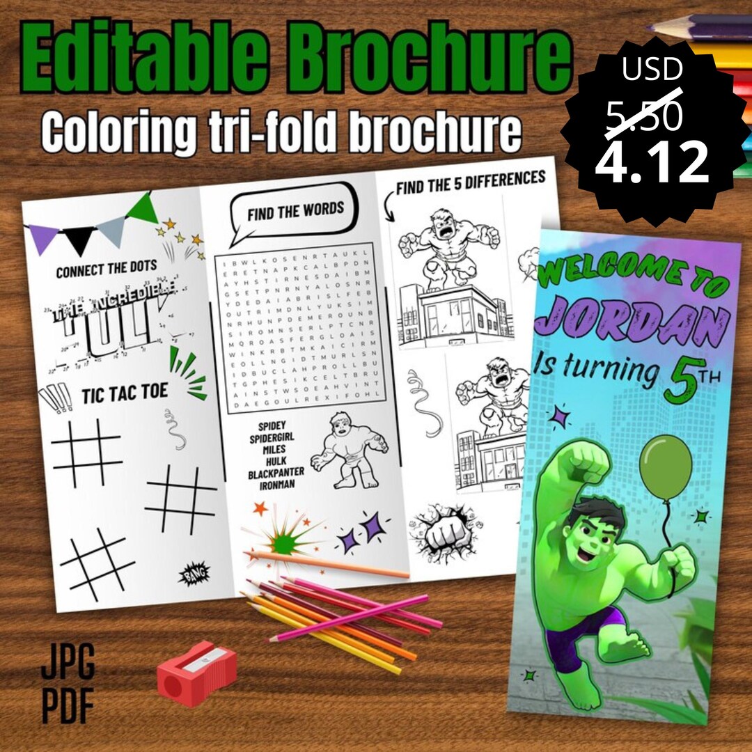 Custom Small Hulk Activity Brochure, Little Hulk Brochure, Hulk Trifold ...