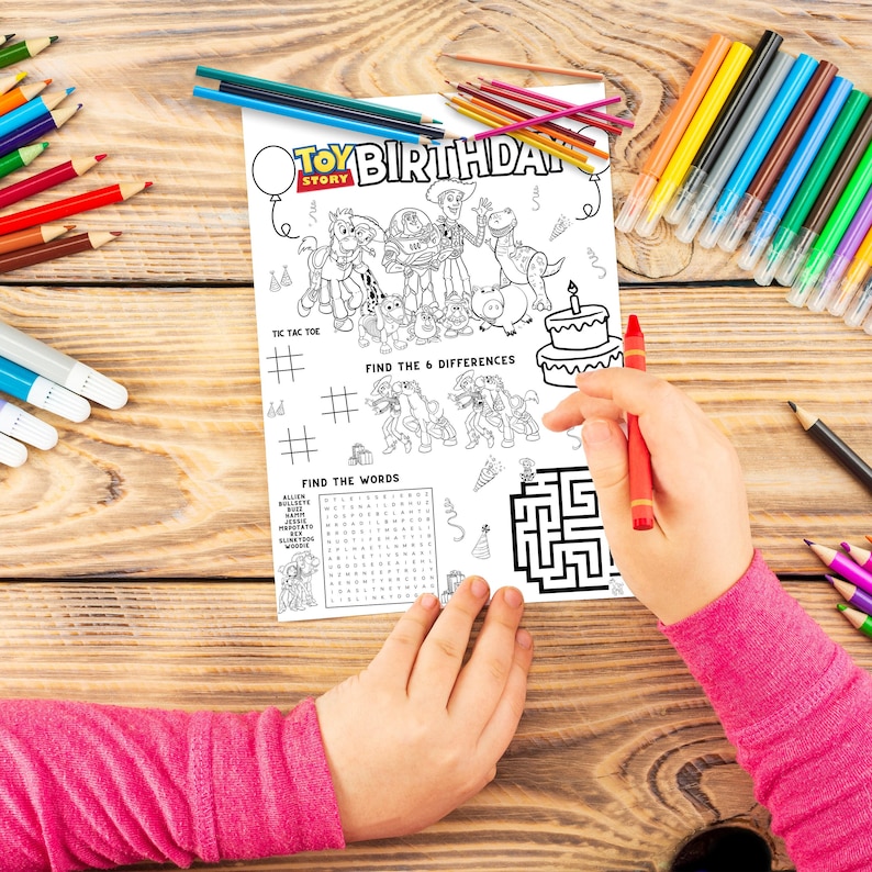 Toy Story Activity Placemat, Toy Story Coloring Page,birthday Toy Story ...