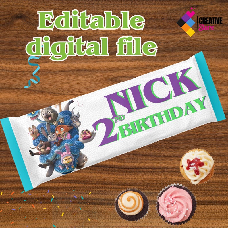 Zootopia Editable Chocolate Bar Wrapper, Digital Chocolate Wrapper ...