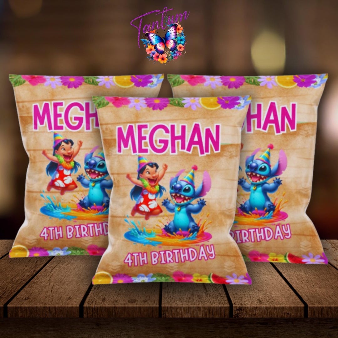 Editable Lilo and Stitch Chip Bags for Party Favors, Party Bags, Lilo ...