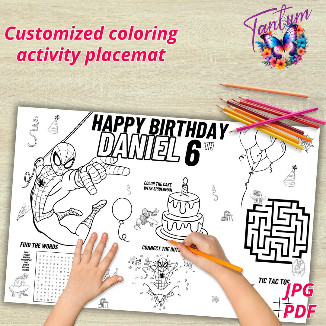 Editable Spiderman Coloring Page, Spiderman Birthday Placemat ...