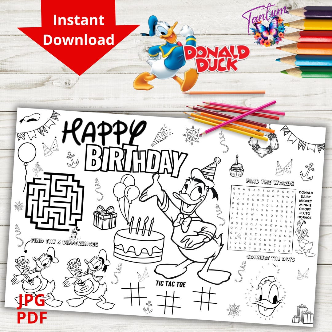 Donald Duck Activity Placemat, Duck Donald Placemat, Donald Duck ...