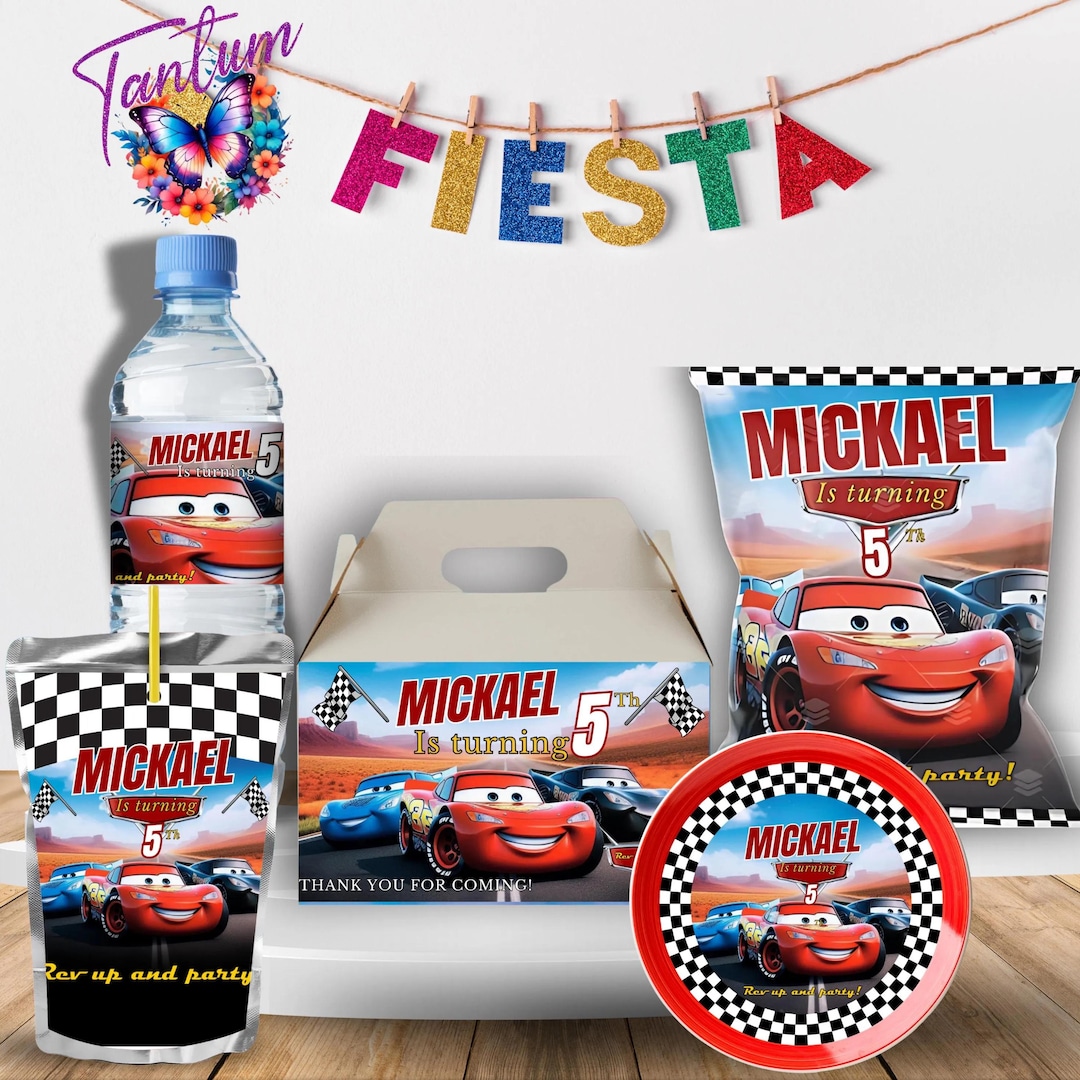 Editable Cars Party Pack, Cars Potato Chip Bag, Cars Bottle Label, Cars ...