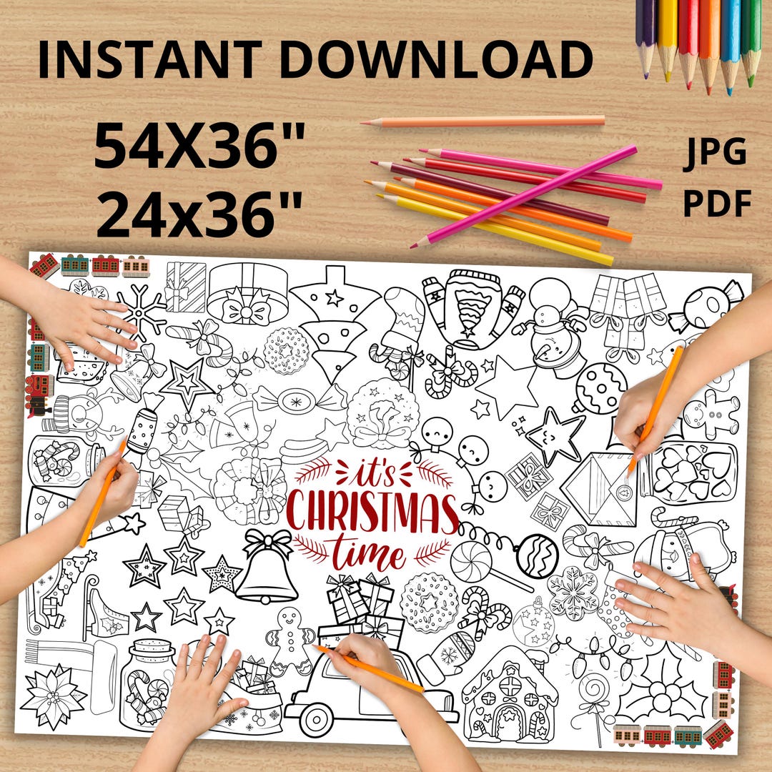 GIANT Christmas Coloring Poster or Table Cover Png Holiday Tablecloth ...