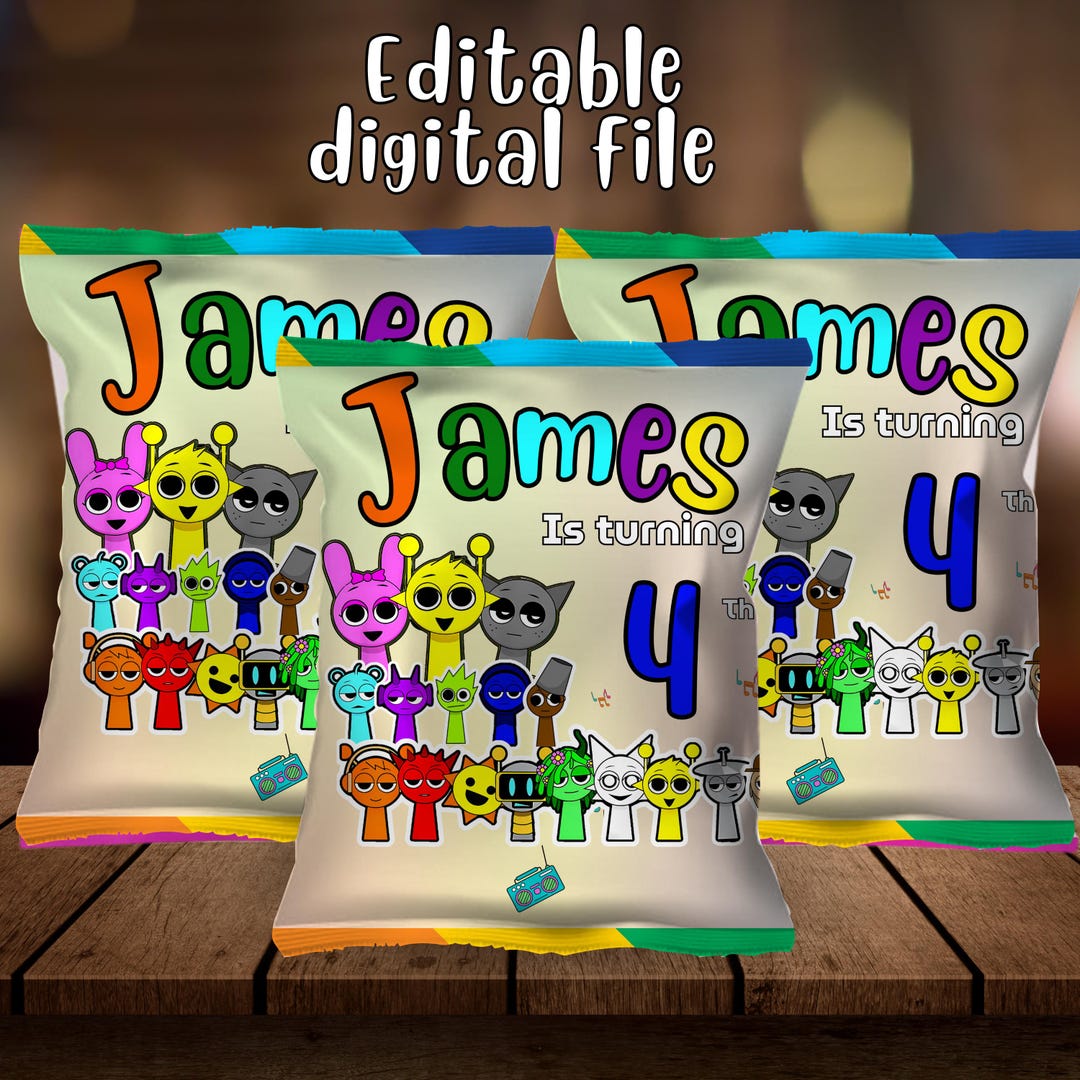 Editable Sprunki Chip Bags for Party Favors, Sprunki Party Bags, Theme ...