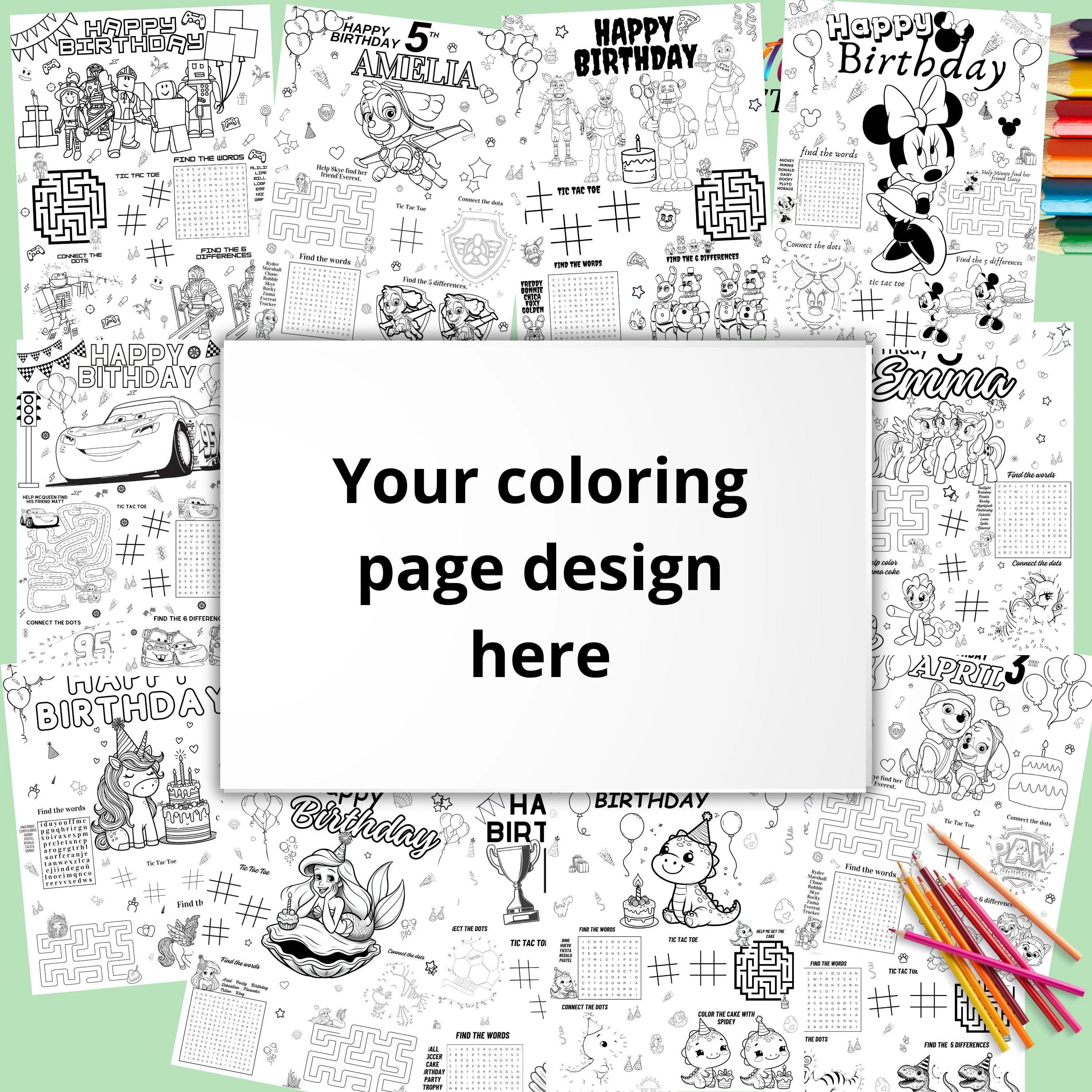 Customized Coloring Page Themed Activity Tablecloth Made-to-order ...