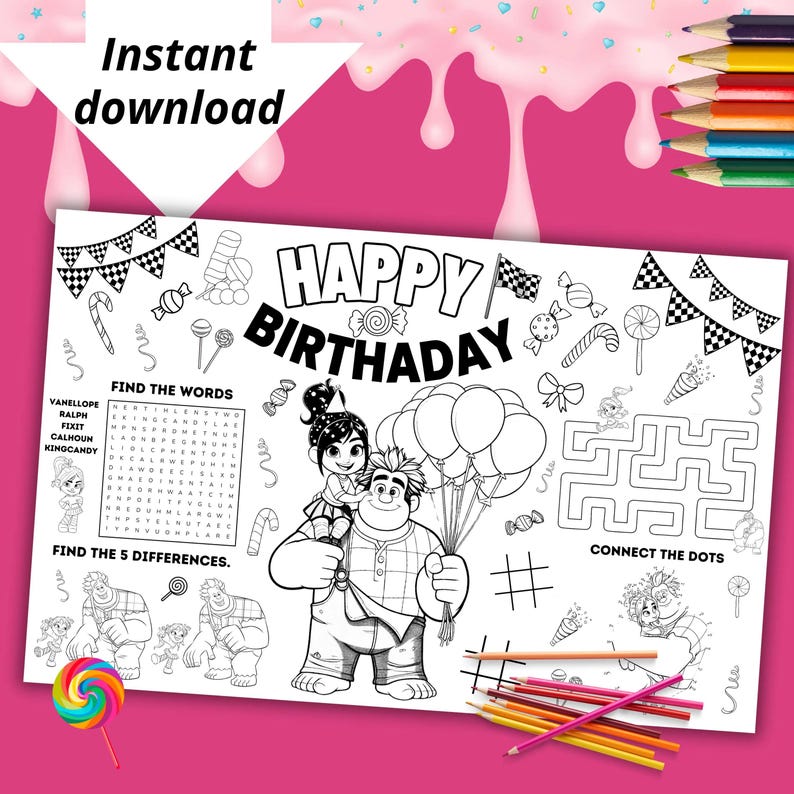 Wreck-it Ralph Coloring Page, Wreck-it Ralph Birthday Placemat ...